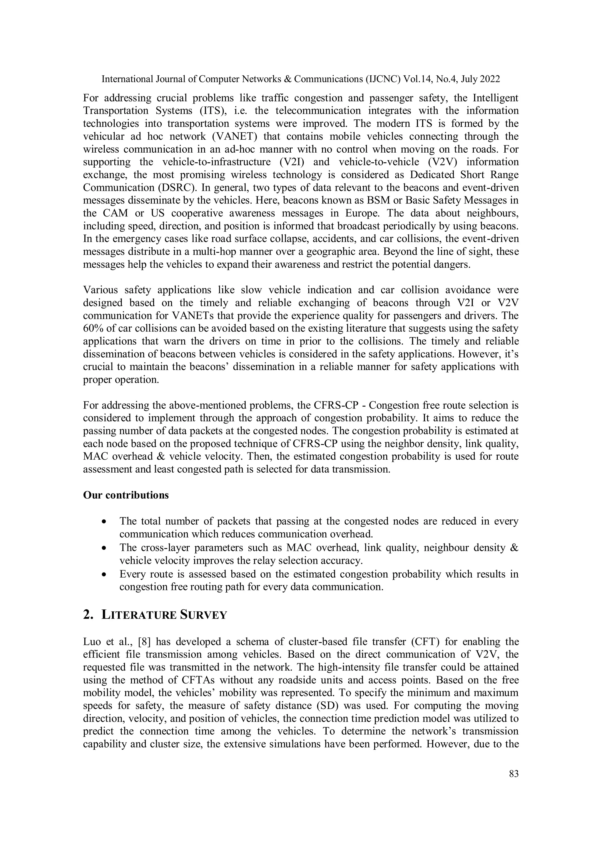 Cross Layer based Congestion Free Route Selection in Vehicular Ad Hoc Networks | PDF