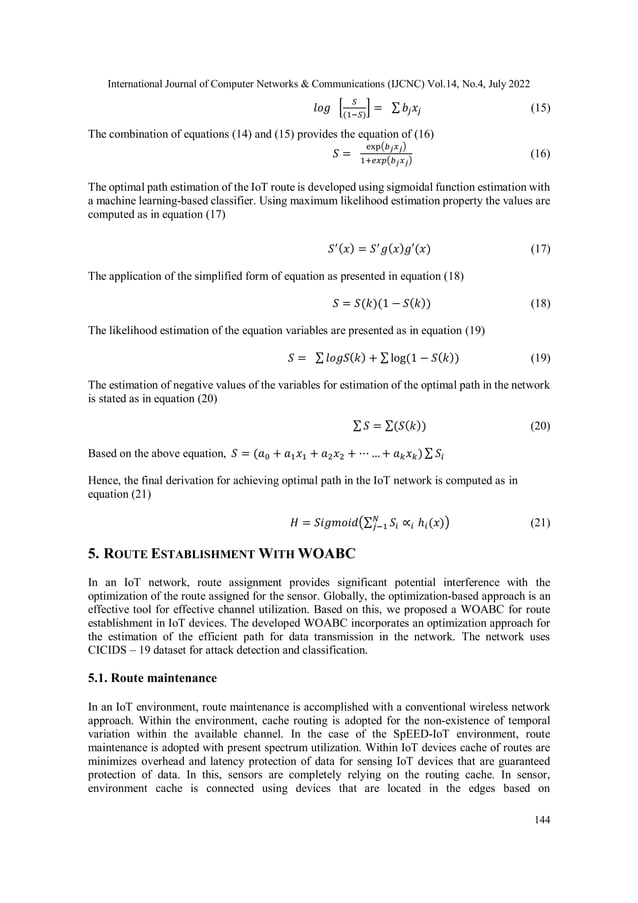 AN EFFICIENT MACHINE LEARNING OPTIMIZATION MODEL FOR ROUTE ESTABLISHMENT MECHANISM IN IOT ...