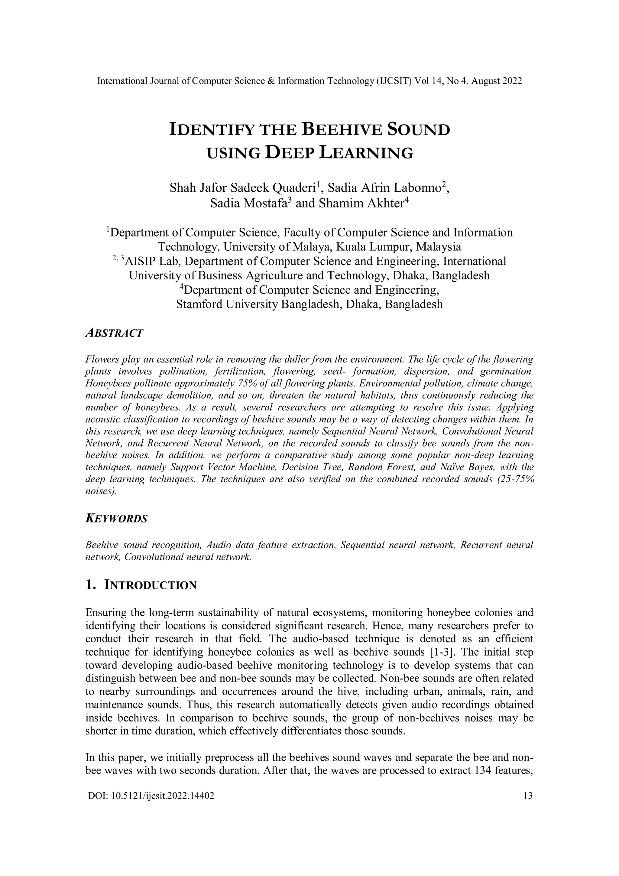 Identify the Beehive Sound using Deep Learning | PDF