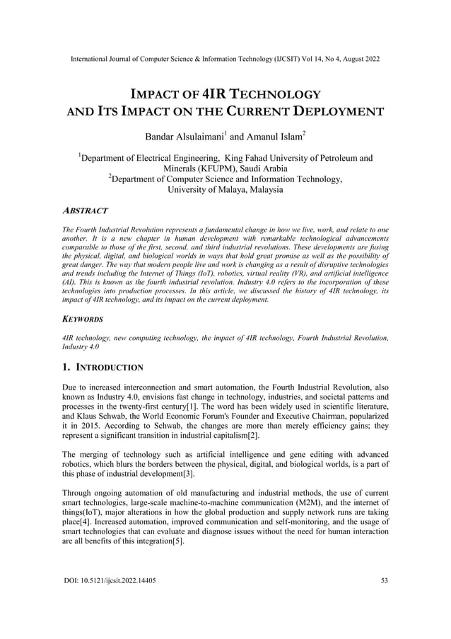 IMPACT OF 4IR TECHNOLOGY AND ITS IMPACT ON THE CURRENT DEPLOYMENT