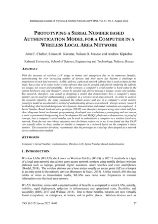 Prototyping a Serial Number based Authentication Model for a Computer in a Wireless Local Area ...