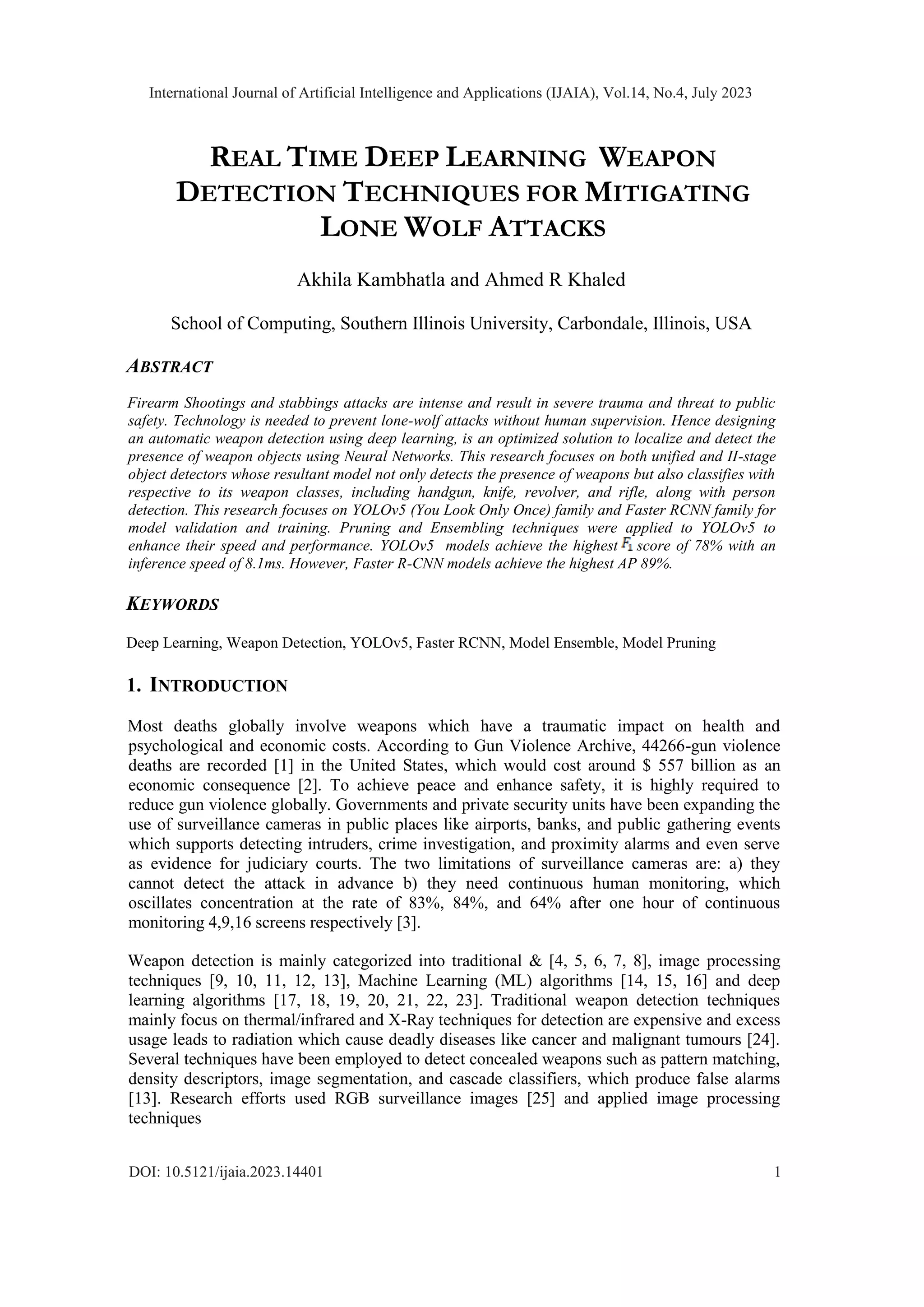 REAL TIME DEEP LEARNING WEAPON DETECTION TECHNIQUES FOR MITIGATING LONE WOLF ATTACKS | PDF