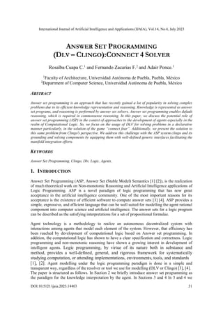 ANSWER SET PROGRAMMING (DLV – CLINGO):CONNECT 4 SOLVER | PDF