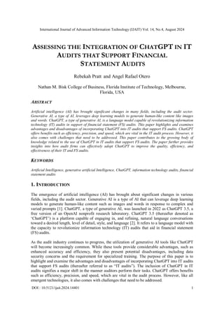 ASSESSING THE INTEGRATION OF CHATGPT IN IT AUDITS THAT SUPPORT FINANCIAL STATEMENT AUDITS | PDF