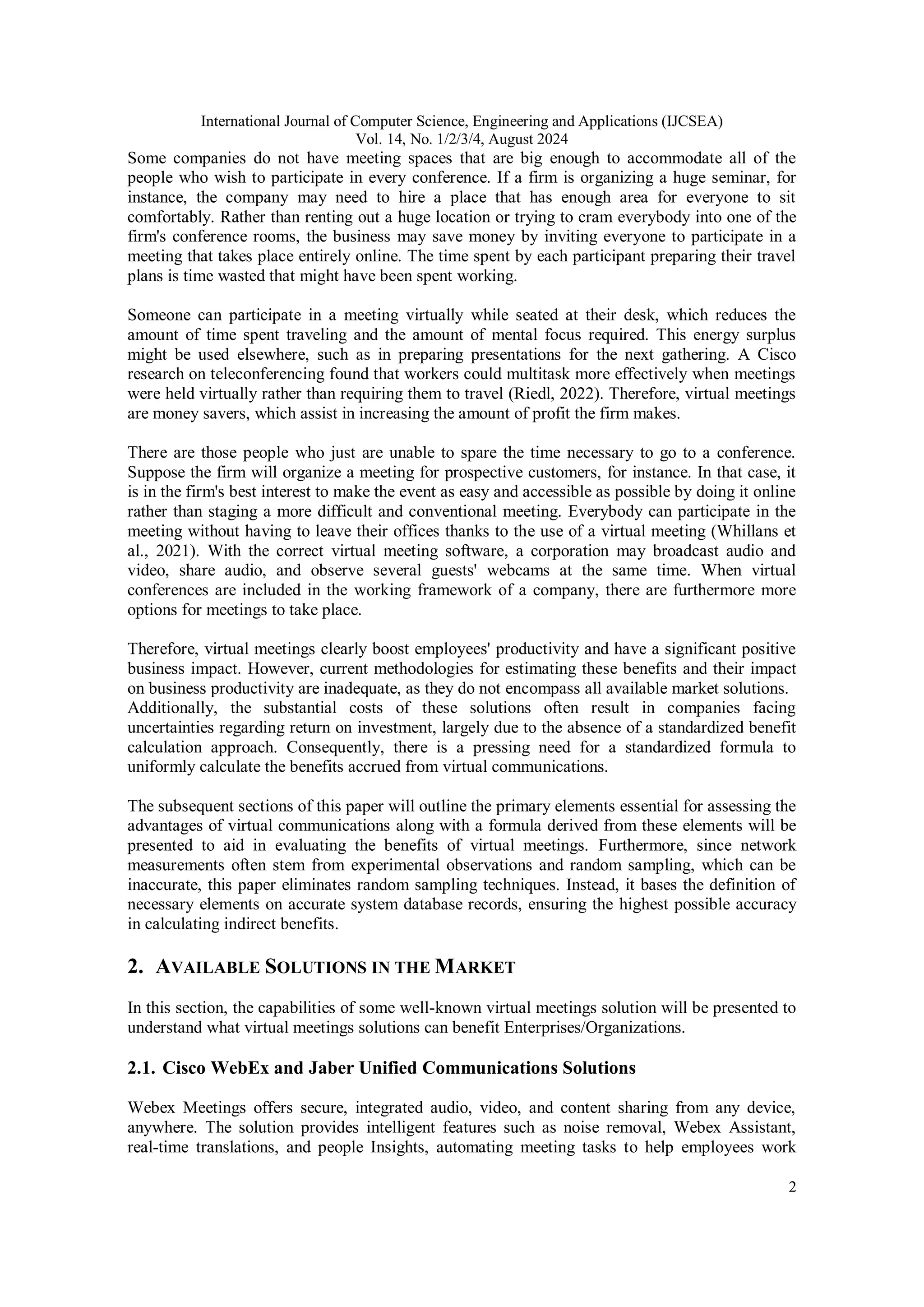 Estimation Formula for Indirect Value Realization of Virtual Meetings | PDF