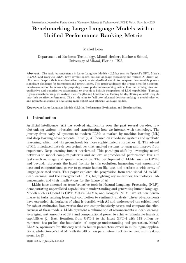 Benchmarking Large Language Models with a Unified Performance Ranking Metric | PDF