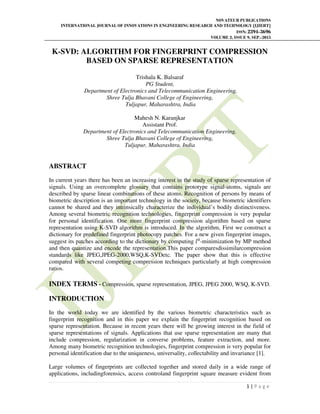 K-SVD: ALGORITHM FOR FINGERPRINT COMPRESSION BASED ON SPARSE REPRESENTATION | PDF