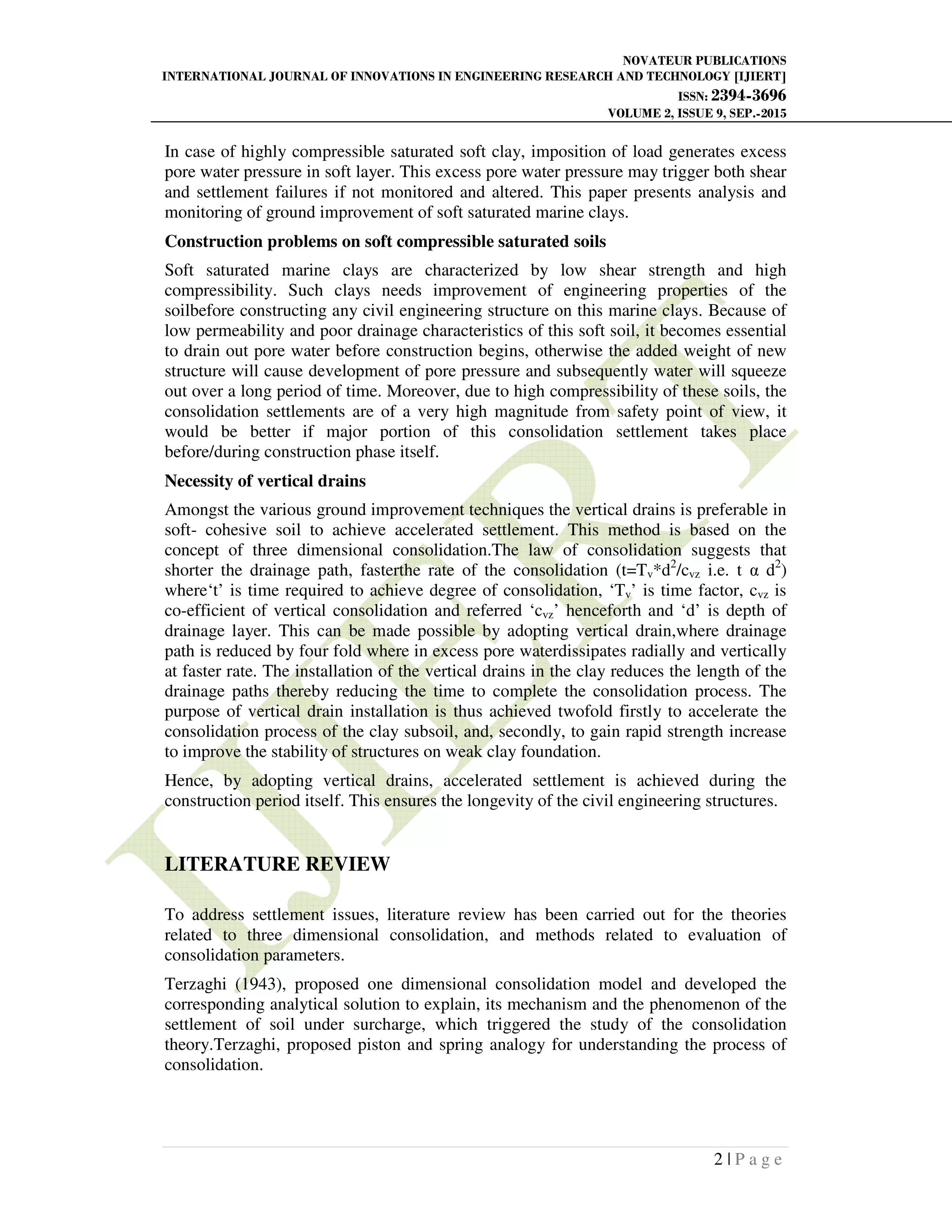 FIELD AND THEORETICAL ANALYSIS OF ACCELERATED SETTLEMENT USING VERTICAL ...