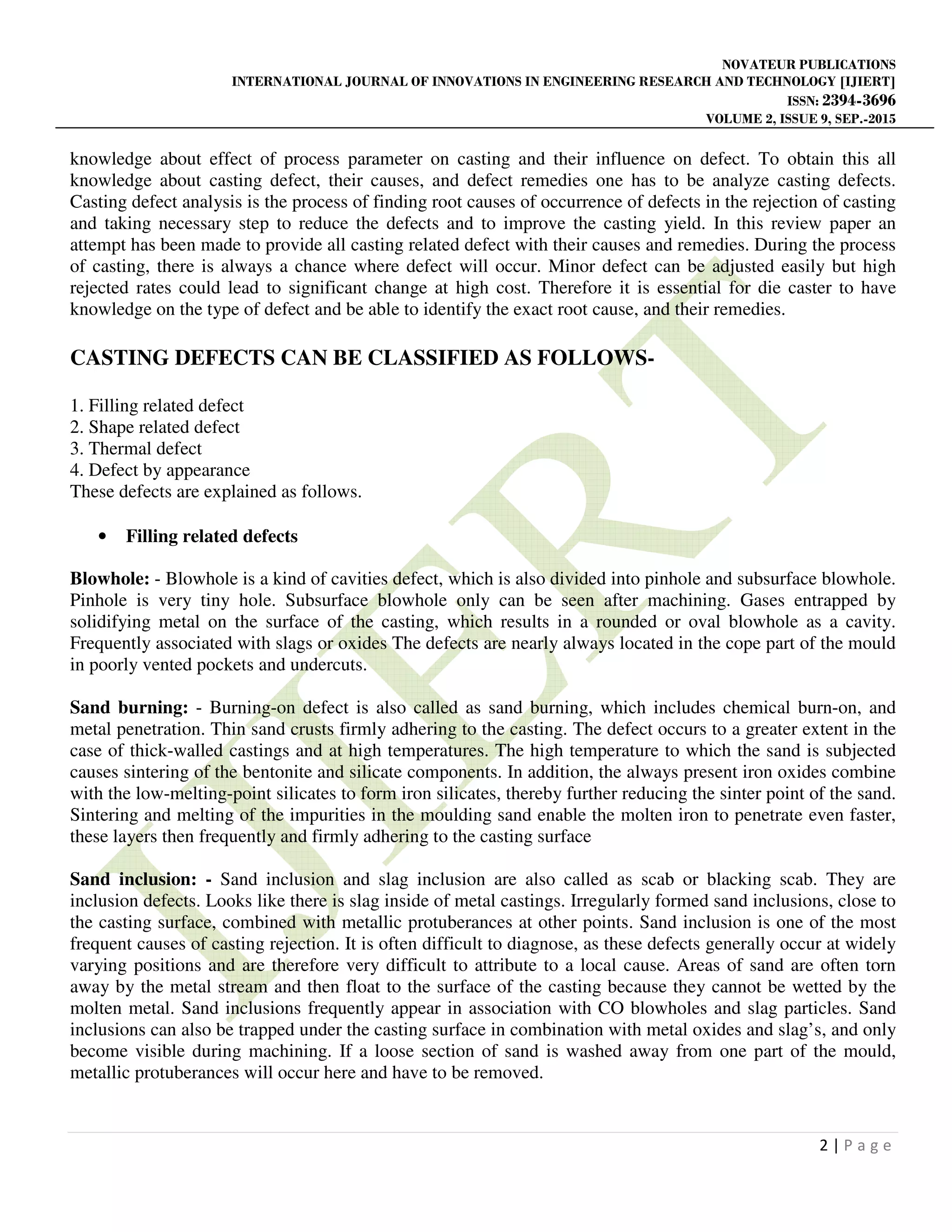 ADVANCED TECHNIQUES IN CASTING DEFECTS AND REJECTION ANALYSIS: A STUDY IN AN INDUSTRY | PDF