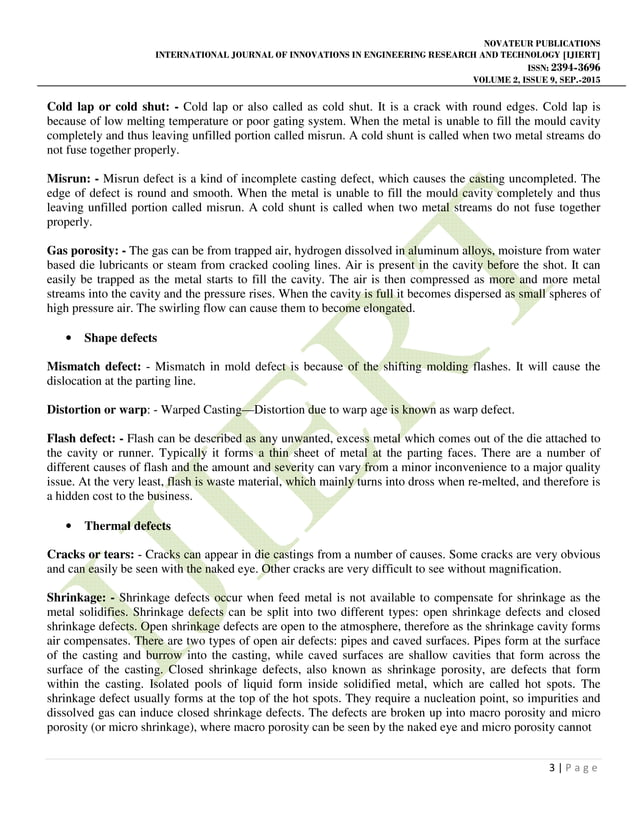 ADVANCED TECHNIQUES IN CASTING DEFECTS AND REJECTION ANALYSIS: A STUDY ...