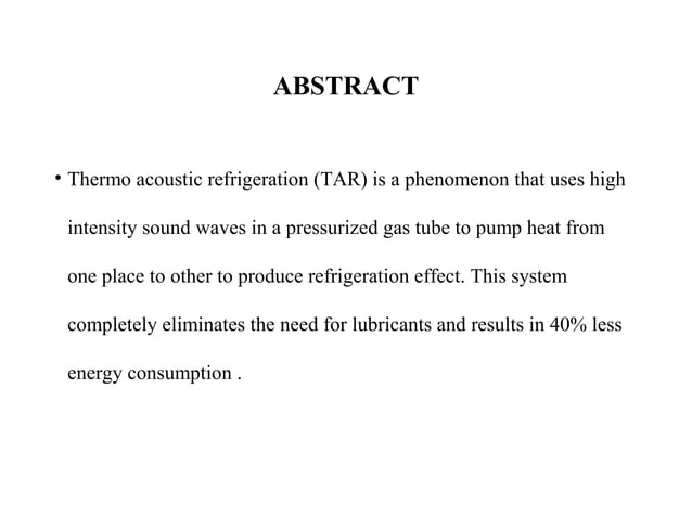 THERMO ACOUSTIC REFRIGERATION | PPT | Chemistry | Science
