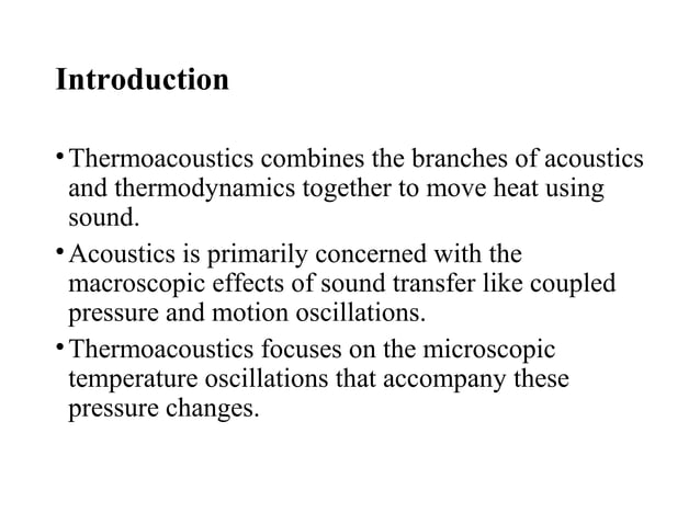 THERMO ACOUSTIC REFRIGERATION | PPT | Chemistry | Science