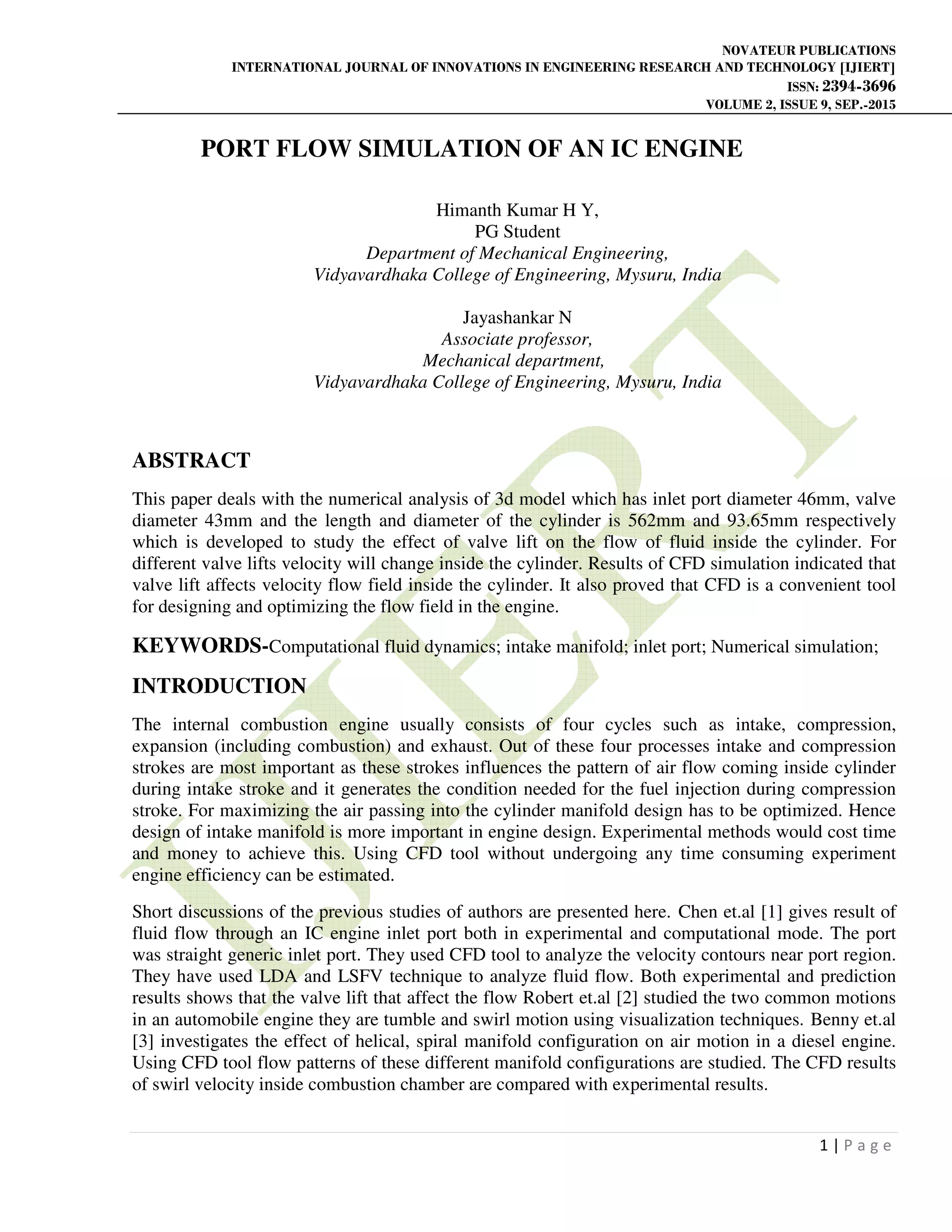 PORT FLOW SIMULATION OF AN IC ENGINE | PDF