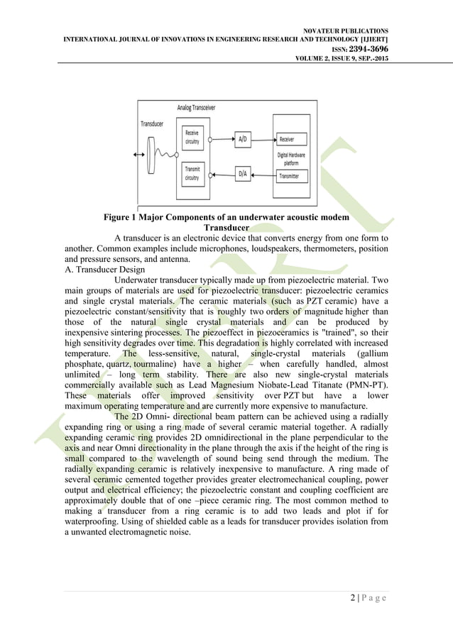 UNDERWATER ACOUSTIC MODEM FOR SHORT –RANGE SENSOR NETWORKS | PDF