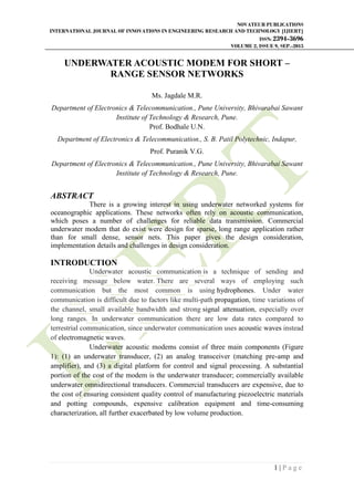 UNDERWATER ACOUSTIC MODEM FOR SHORT –RANGE SENSOR NETWORKS | PDF