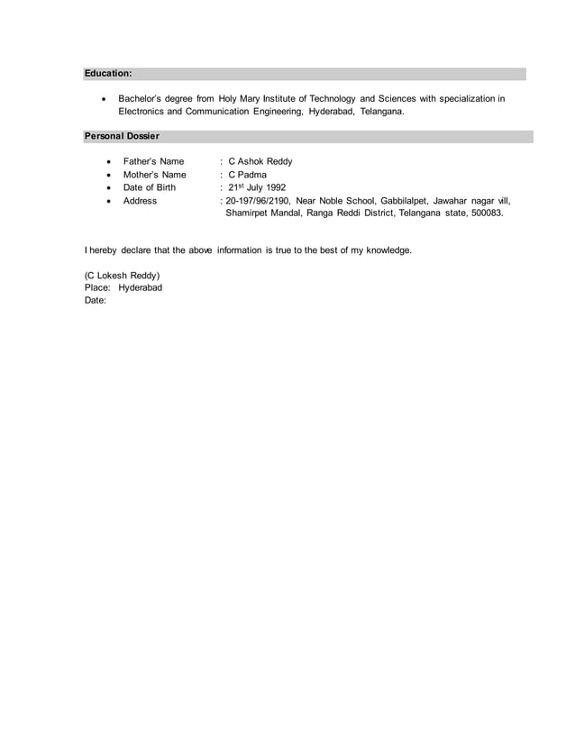 C Lokesh Reddy CV | PDF