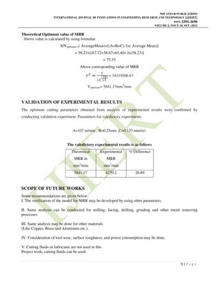 OPTIMIZATION OF METAL REMOVAL RATE FOR SS316L IN DRY TURNING OPERATION USING TAGUCHI METHOD | PDF