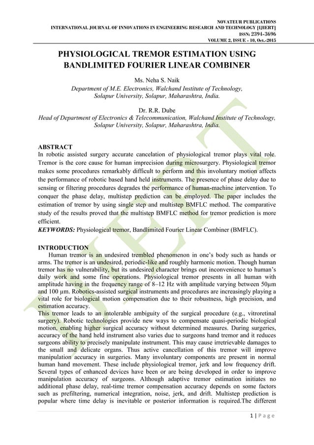 PHYSIOLOGICAL TREMOR ESTIMATION USING BANDLIMITED FOURIER LINEAR COMBINER | PDF