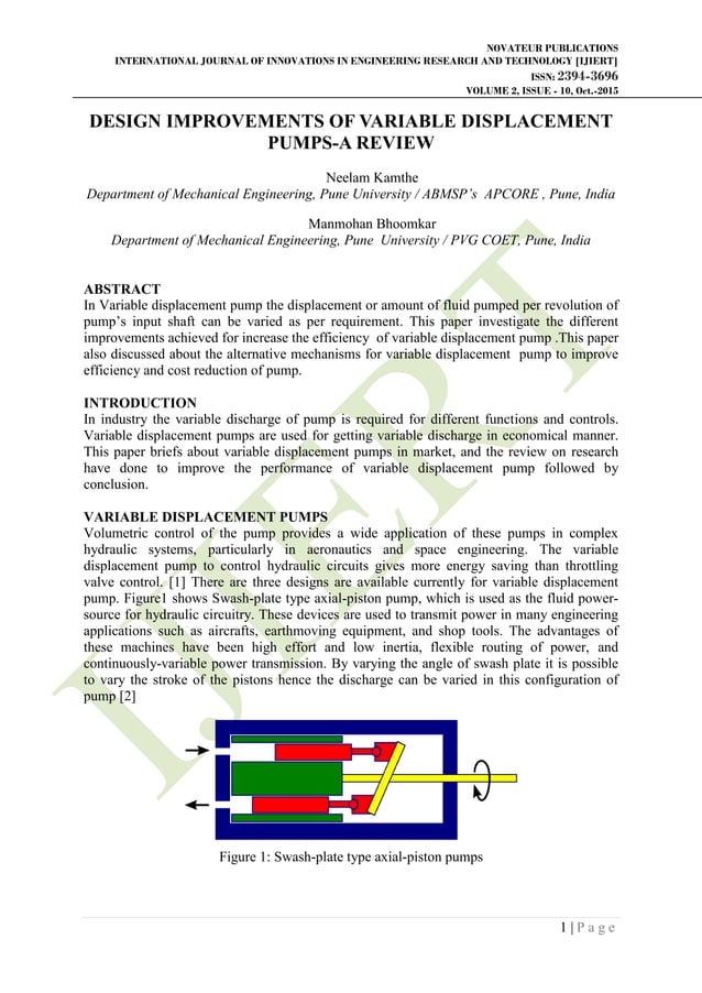 DESIGN IMPROVEMENTS OF VARIABLE DISPLACEMENT PUMPS-A REVIEW | PDF ...