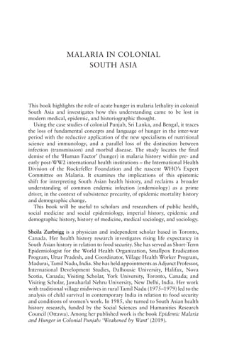 Malaria In Colonial South Asia Uncoupling Disease And Destitution ...