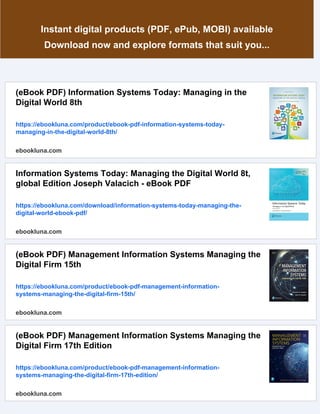 (eBook PDF) Information Systems Today Managing in the Digital World 7th ...