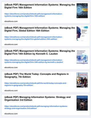 (eBook PDF) Information Systems Today Managing in the Digital World 7th ...