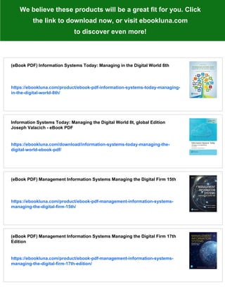 (eBook PDF) Information Systems Today Managing in the Digital World 7th ...