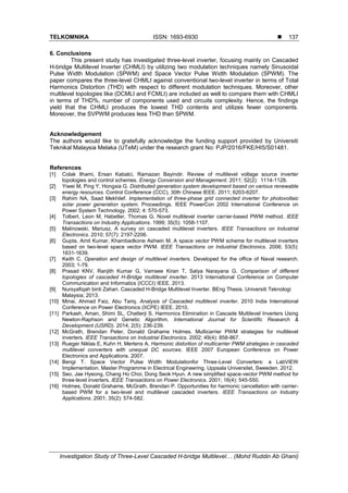 Investigation Study of Three-Level Cascaded H-Bridge Multilevel ...
