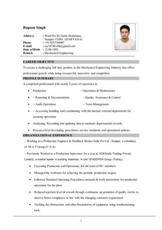 Rupam Singh - CV Experience | PDF