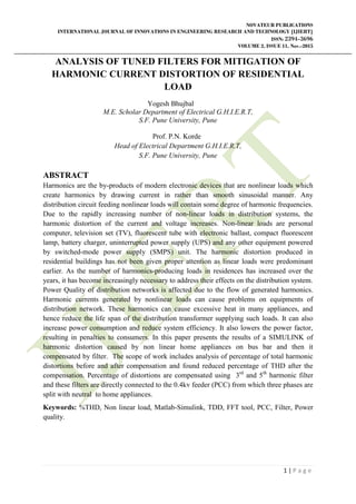 ANALYSIS OF TUNED FILTERS FOR MITIGATION OF HARMONIC CURRENT DISTORTION OF RESIDENTIAL LOAD | PDF