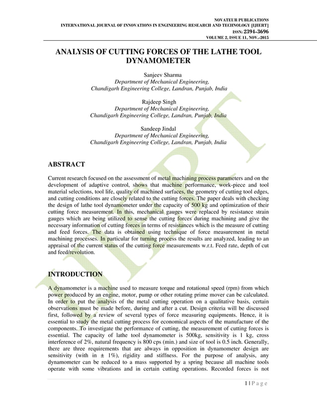 ANALYSIS OF CUTTING FORCES OF THE LATHE TOOL DYNAMOMETER | PDF | Physics | Science