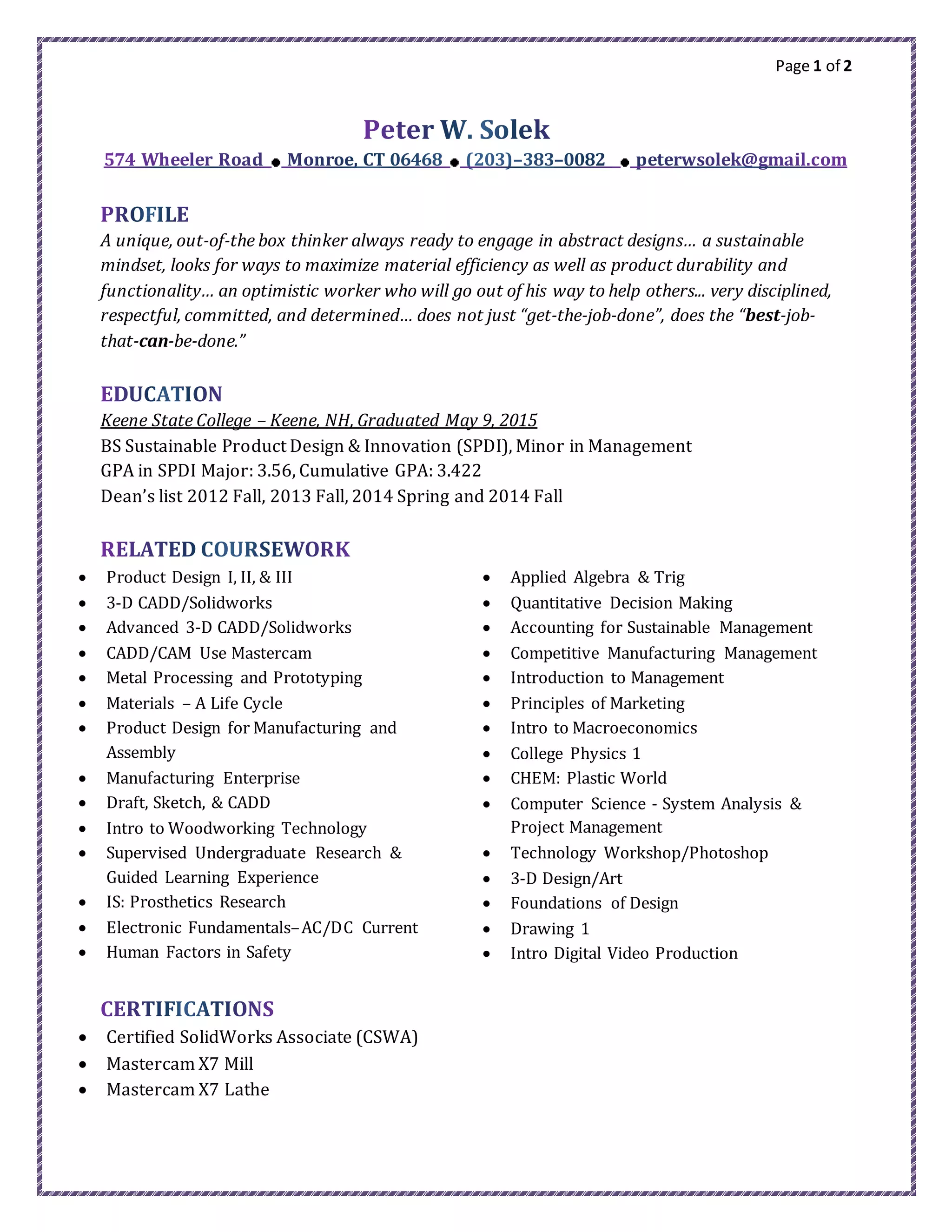 Resume - Peter Solek | DOCX