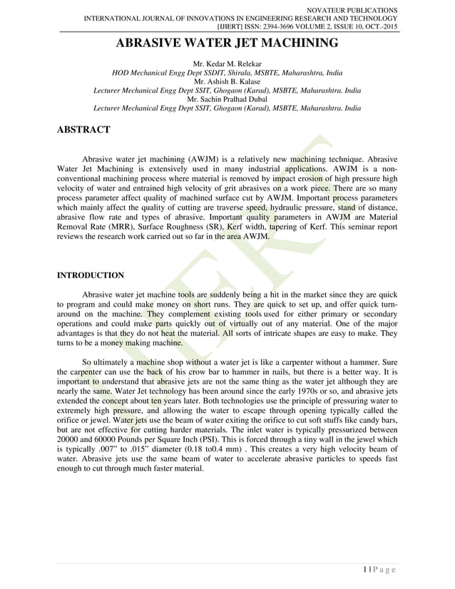ABRASIVE WATER JET MACHINING | PDF