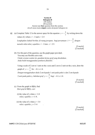 Add Maths SBP 2012 SPM Trial ( Paper 2) | PDF