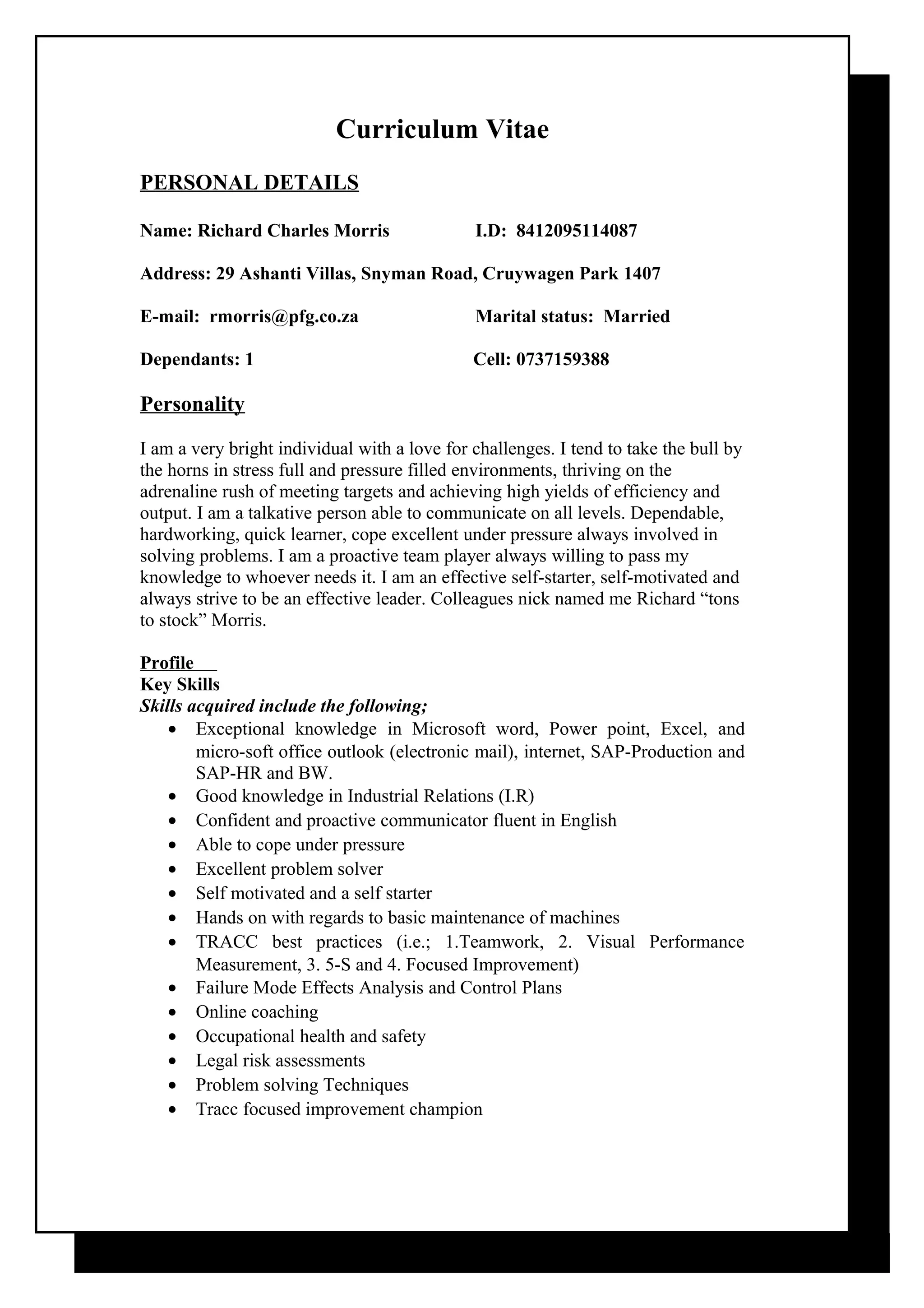 Richard Morris CV | DOC