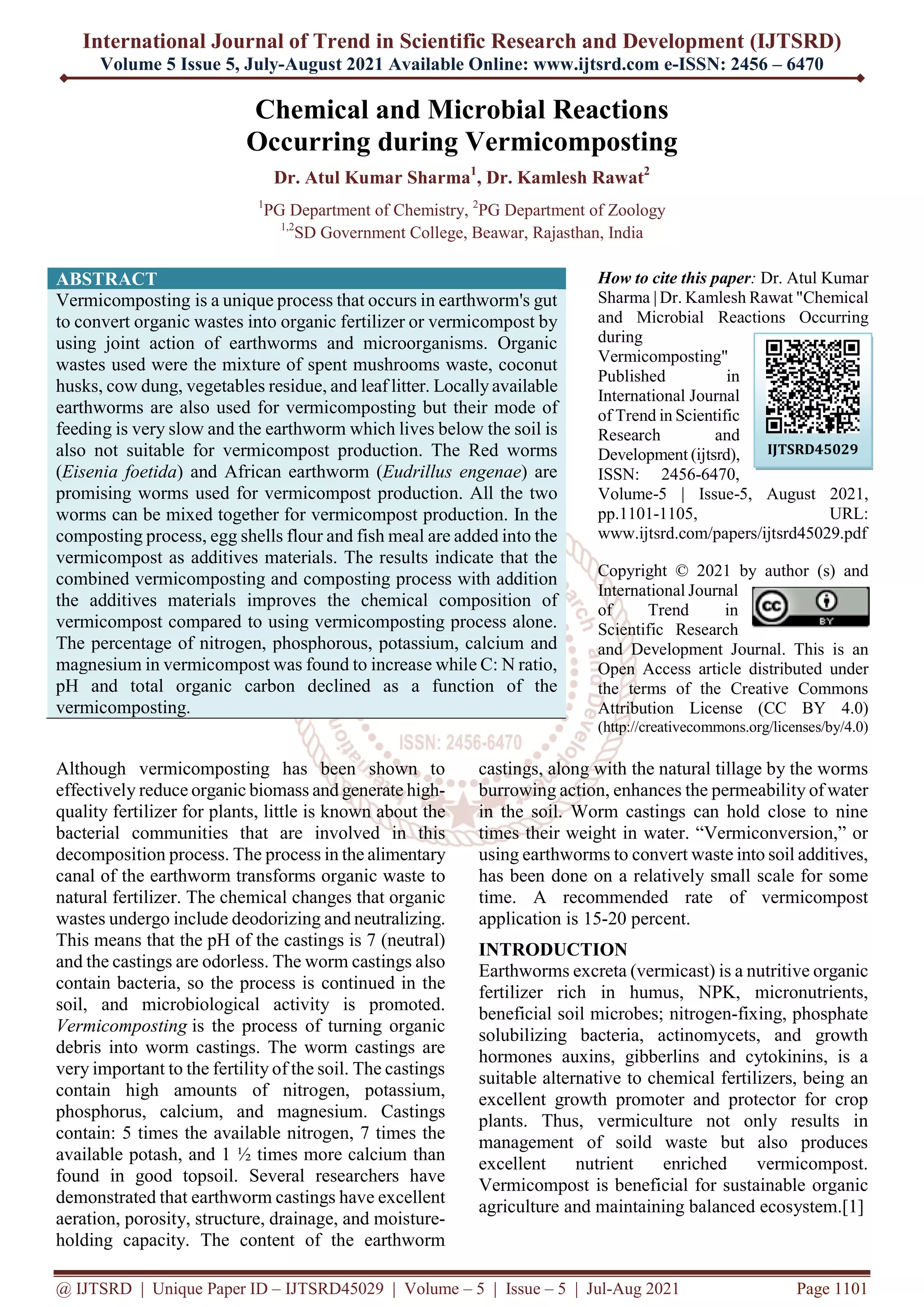 Chemical and Microbial Reactions Occurring during Vermicomposting | PDF