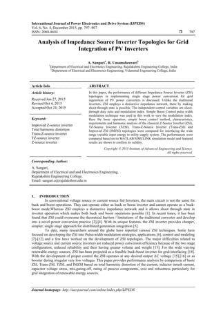 Analysis of Impedance Source Inverter Topologies for Grid Integration ...
