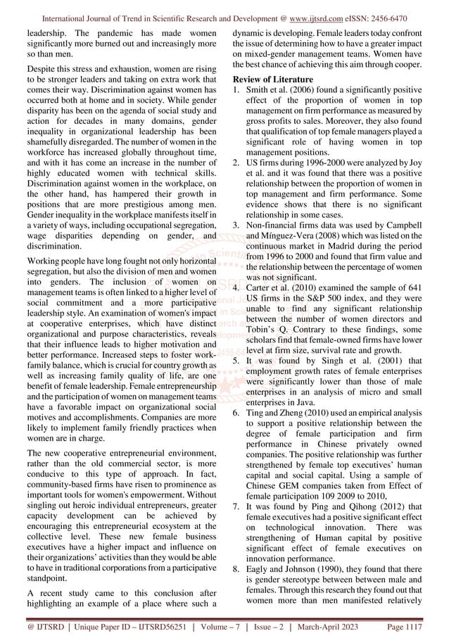 Role of Women in Top Management Positions and its Impact on Company ...