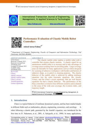 Performance Evaluation of Chaotic Mobile Robot Controllers | PDF | Radio Control | Hobbies ...
