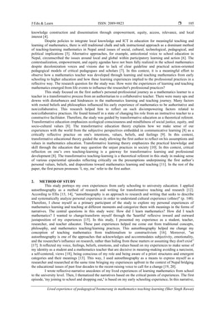 Lived experience of pedagogical boomerang in mathematics teaching ...