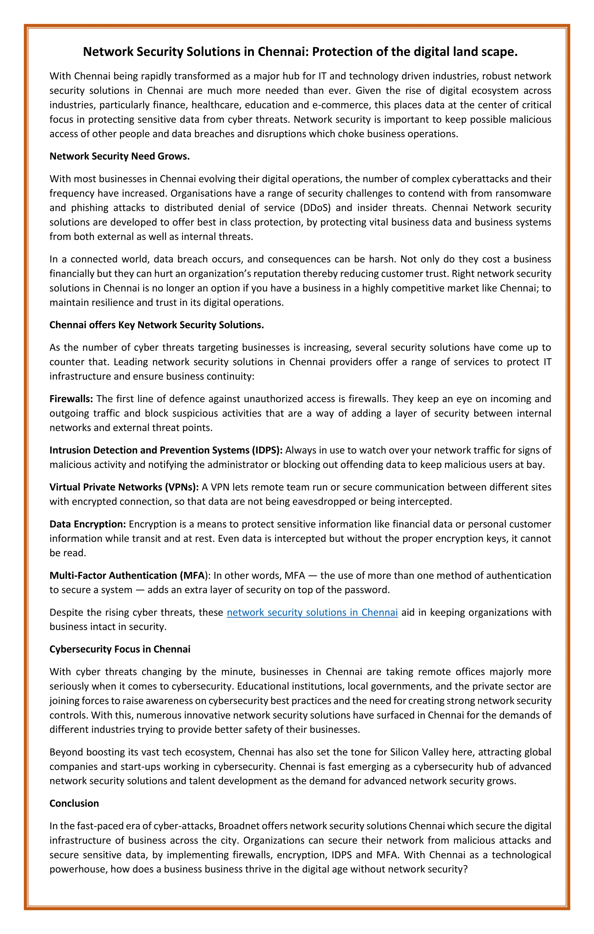 Network Security Solutions in Chennai: Protection of the digital land ...