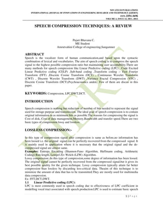 SPEECH COMPRESSION TECHNIQUES: A REVIEW | PDF