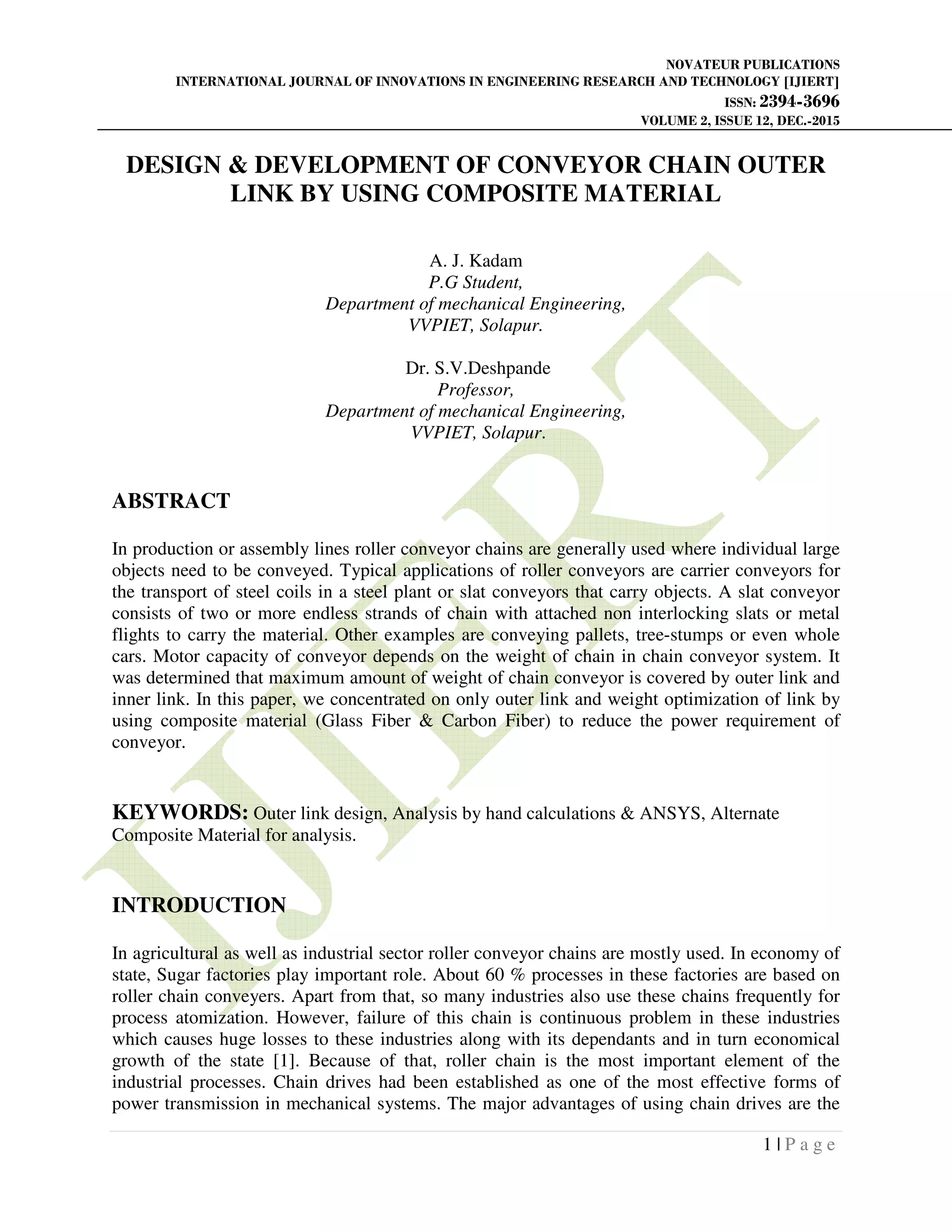 DESIGN & DEVELOPMENT OF CONVEYOR CHAIN OUTER LINK BY USING COMPOSITE MATERIAL | PDF