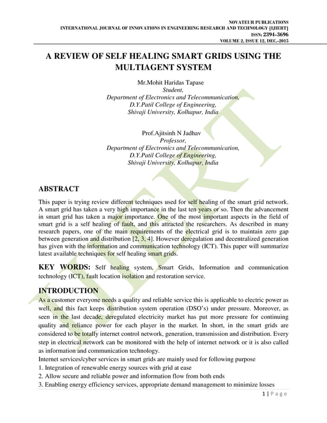 A REVIEW OF SELF HEALING SMART GRIDS USING THE MULTIAGENT SYSTEM | PDF | Power and Energy ...