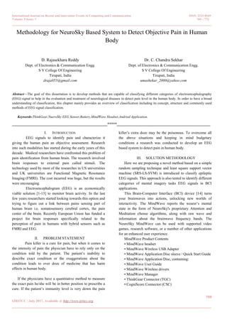Methodology for NeuroSky Based System to Detect Objective Pain in Human Body | PDF