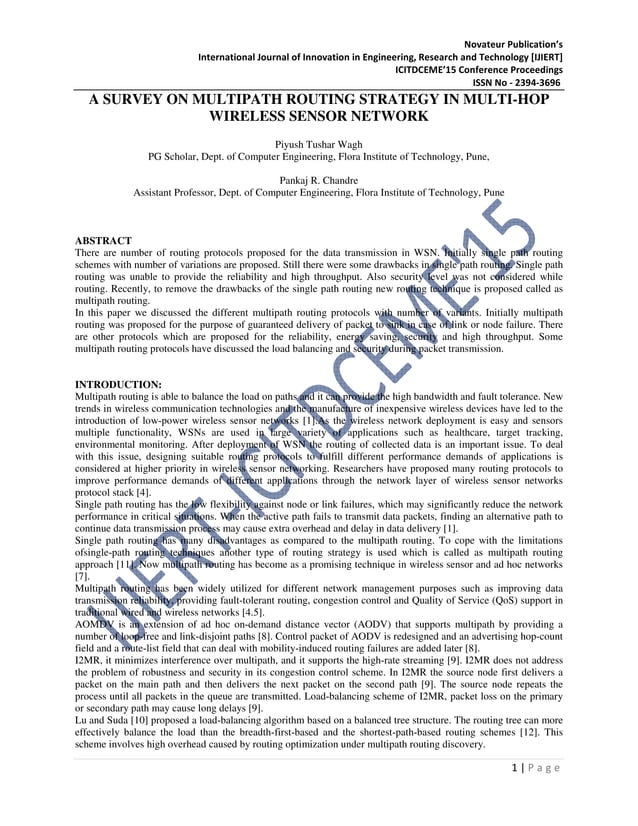A SURVEY ON MULTIPATH ROUTING STRATEGY IN MULTI-HOP WIRELESS SENSOR NETWORK | PDF