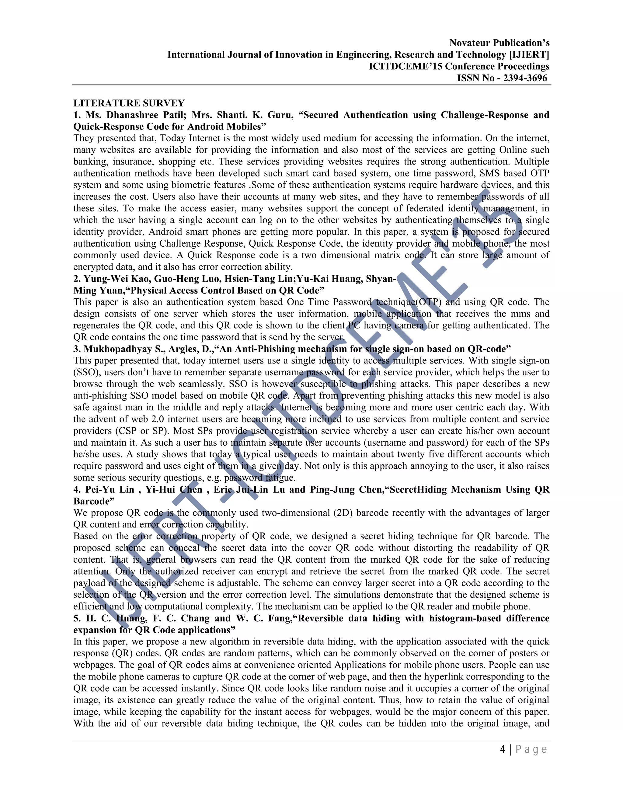 A MOBILE BASED ANTI-PHISHING AUTHENTICATION SCHEME USING CHALLENGE-RESPONSE AND QUICK RESPONSE ...