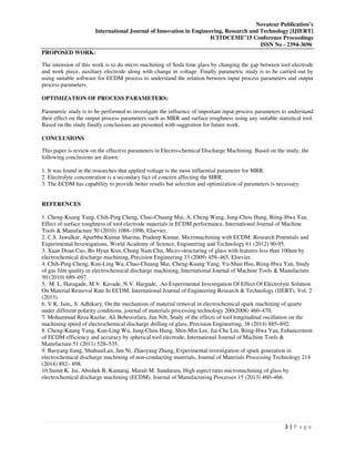 REVIEW PAPER ON EFFECT OF PROCESS PARAMETERS OF ECDM ON RESPONSE VARIABLES | PDF