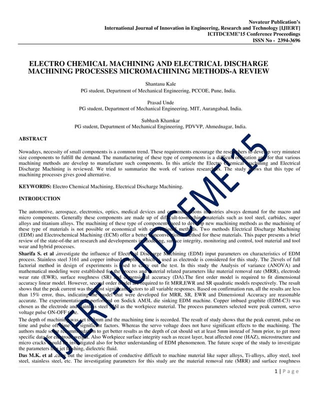 ELECTRO CHEMICAL MACHINING AND ELECTRICAL DISCHARGE MACHINING PROCESSES ...