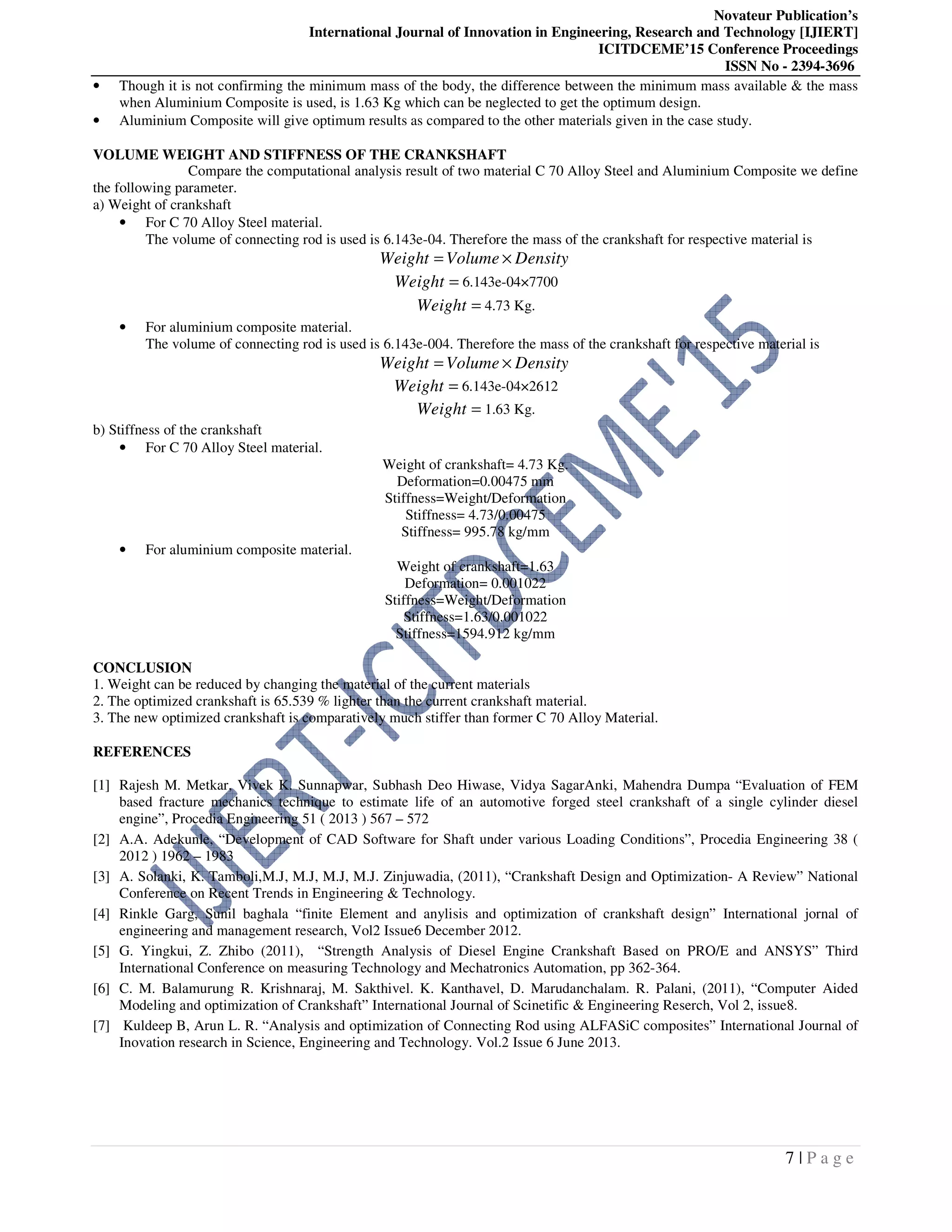 DESIGN, OPTIMIZATION AND FINITE ELEMENT ANALYSIS OF CRANKSHAFT | PDF